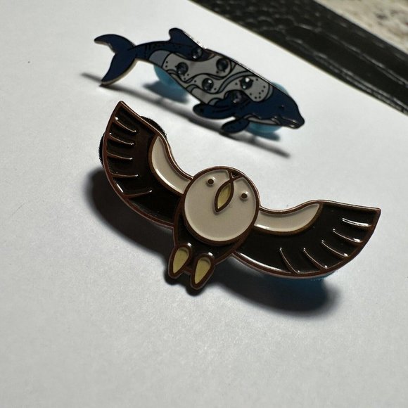 Other | Lot Of 4 Tack Pins Brown Flying Owl Bird Blue Dolphin | Poshmark